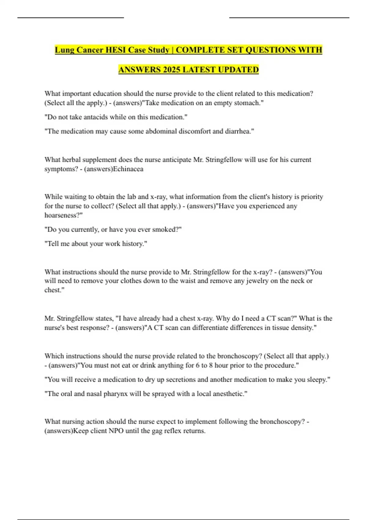 Lung Cancer HESI Case Study | COMPLETE SET QUESTIONS WITH ANSWERS 2025 ...