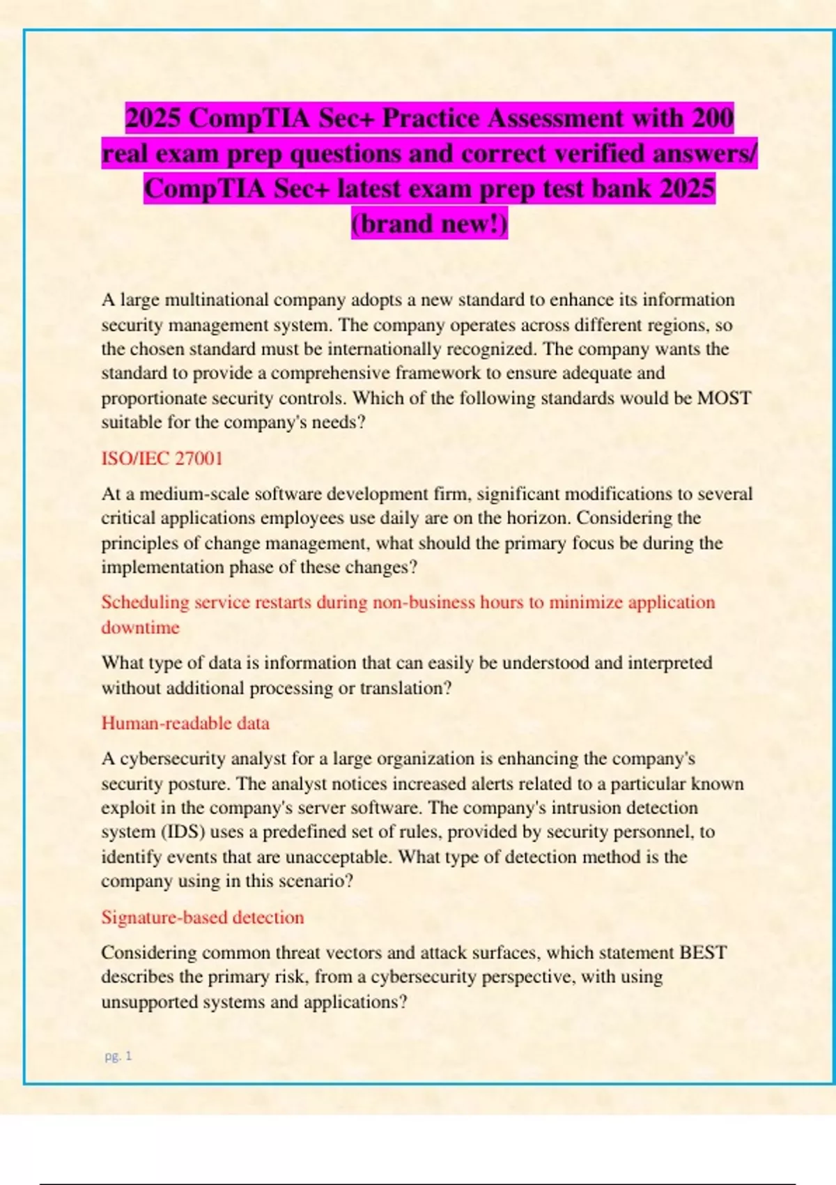 2025 CompTIA Sec+ Practice Assessment with 200 real exam prep questions ...