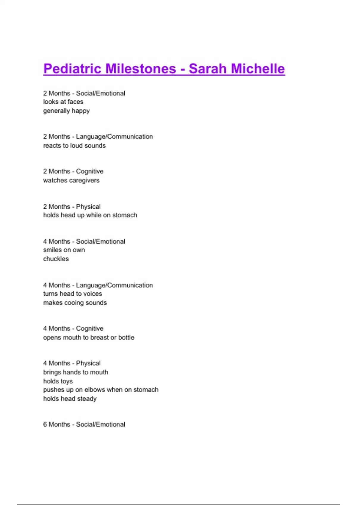 Pediatric Milestones - Sarah Michelle Exam Questions with complete ...