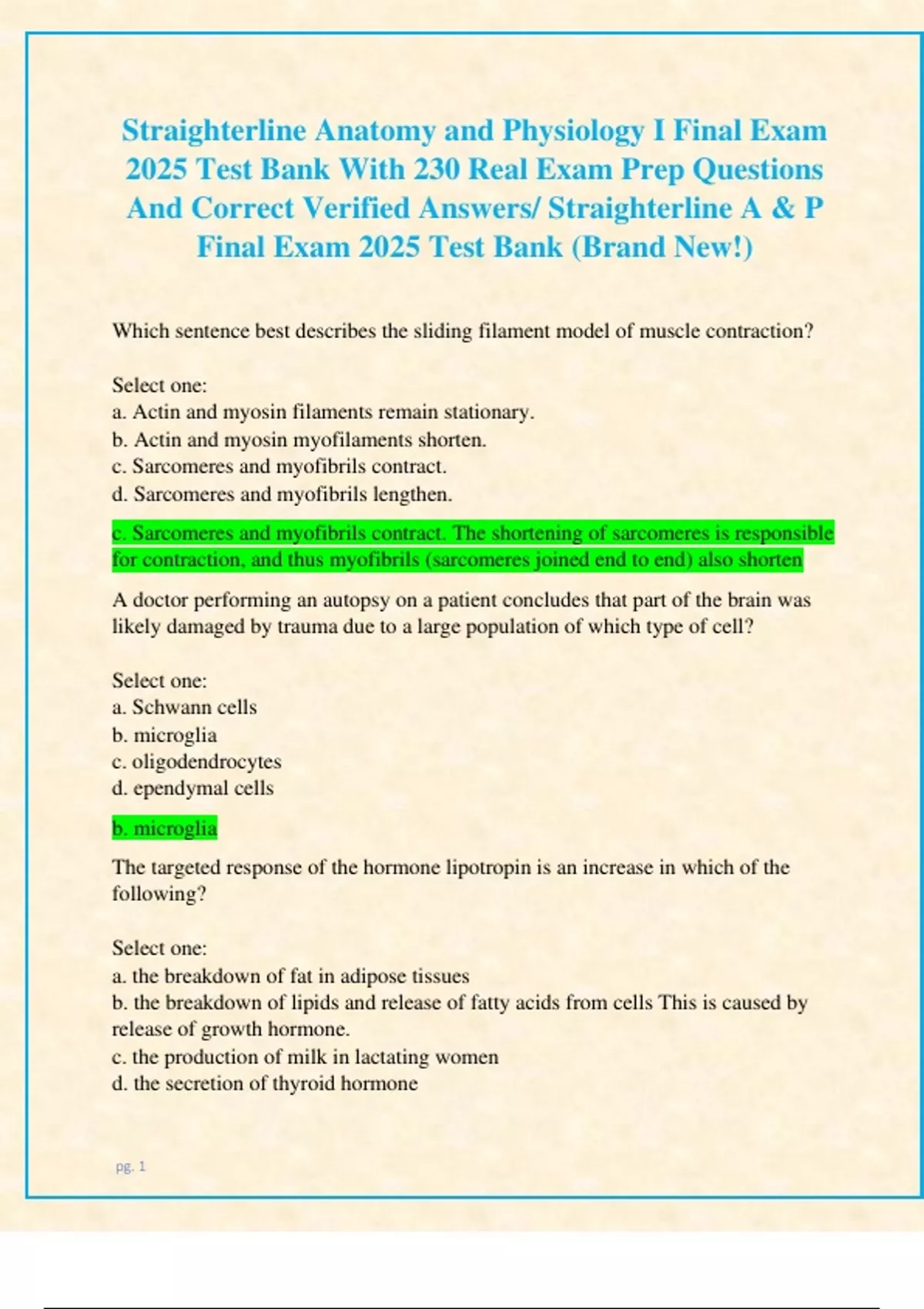 Straighterline Anatomy and Physiology I Final Exam 2025 Test Bank With ...
