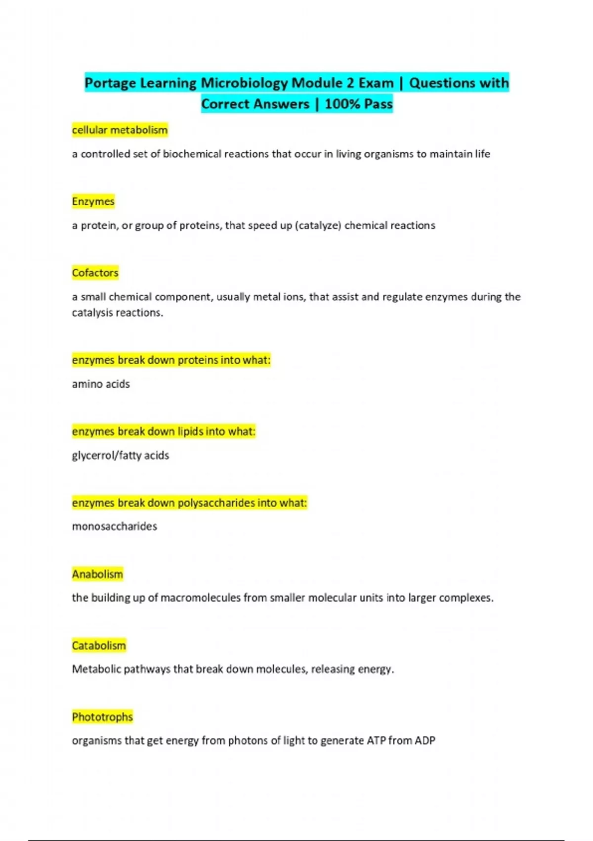 Portage Learning Microbiology Module 2 Exam | Questions with Correct ...