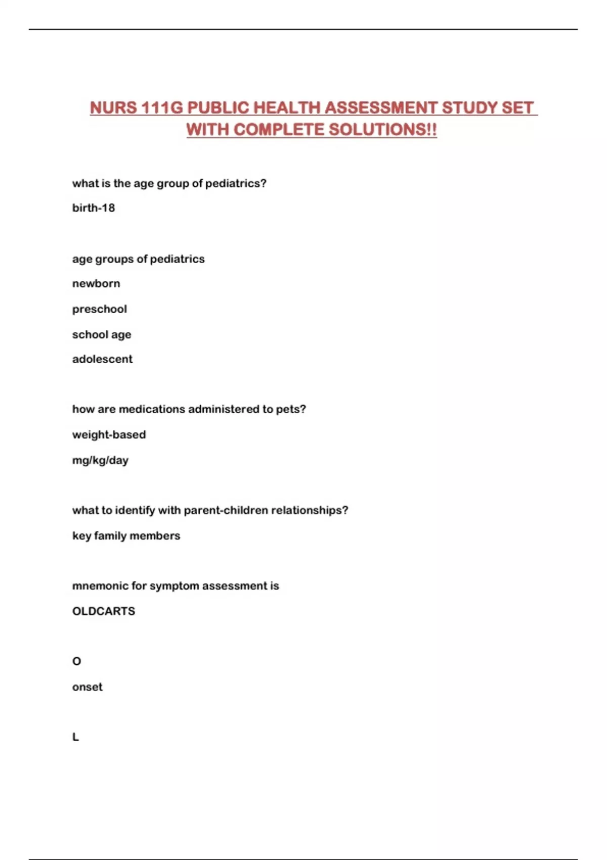 NURS 111G PUBLIC HEALTH ASSESSMENT STUDY SET WITH COMPLETE SOLUTIONS ...