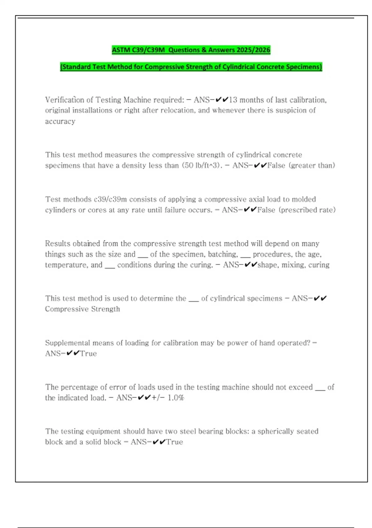 AASHTO T 11 / ASTM C117 Practice Test Questions & Answers 2025, ASTM C ...