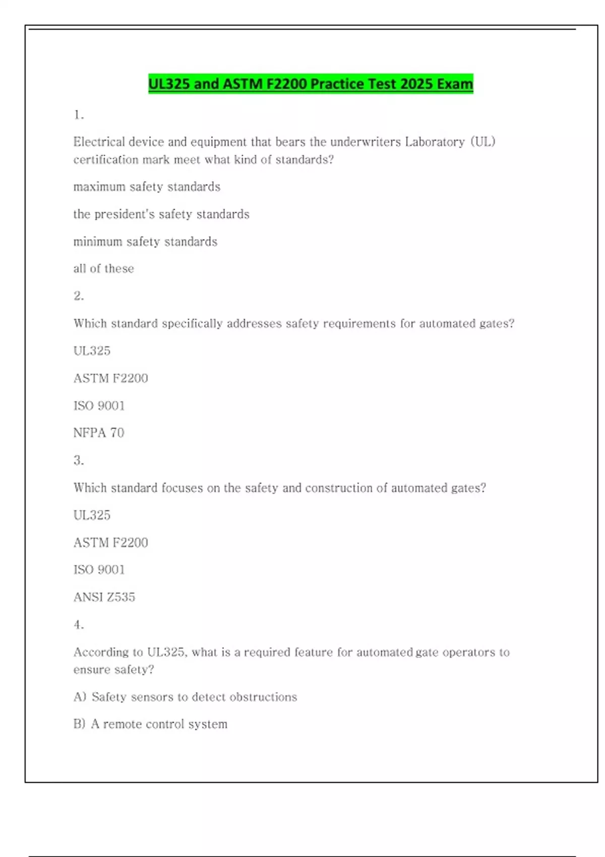 UL325 and ASTM F2200 Practice Test 2025 Exam - UL325 and ASTM F2200 ...