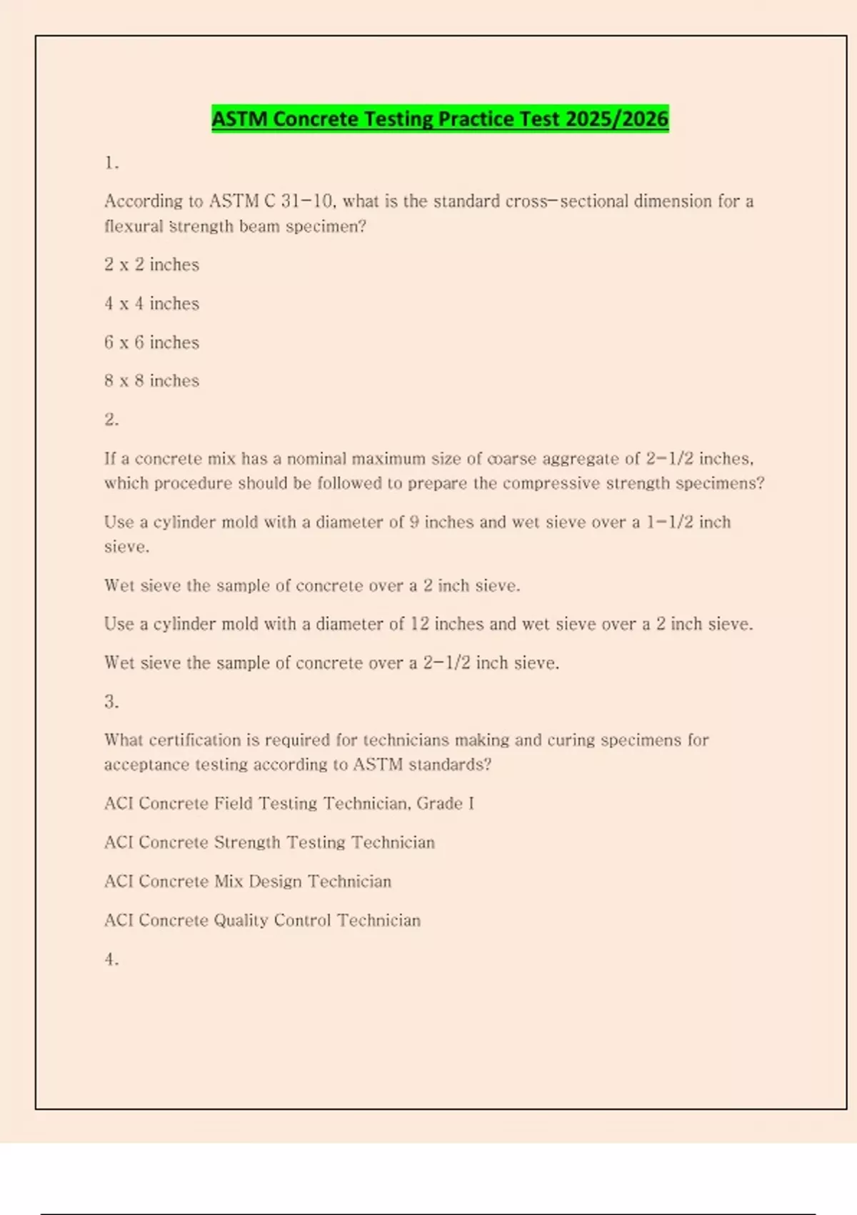 ASTM Concrete Testing Practice Test 2025/2026 - ASTM Concrete Testing ...