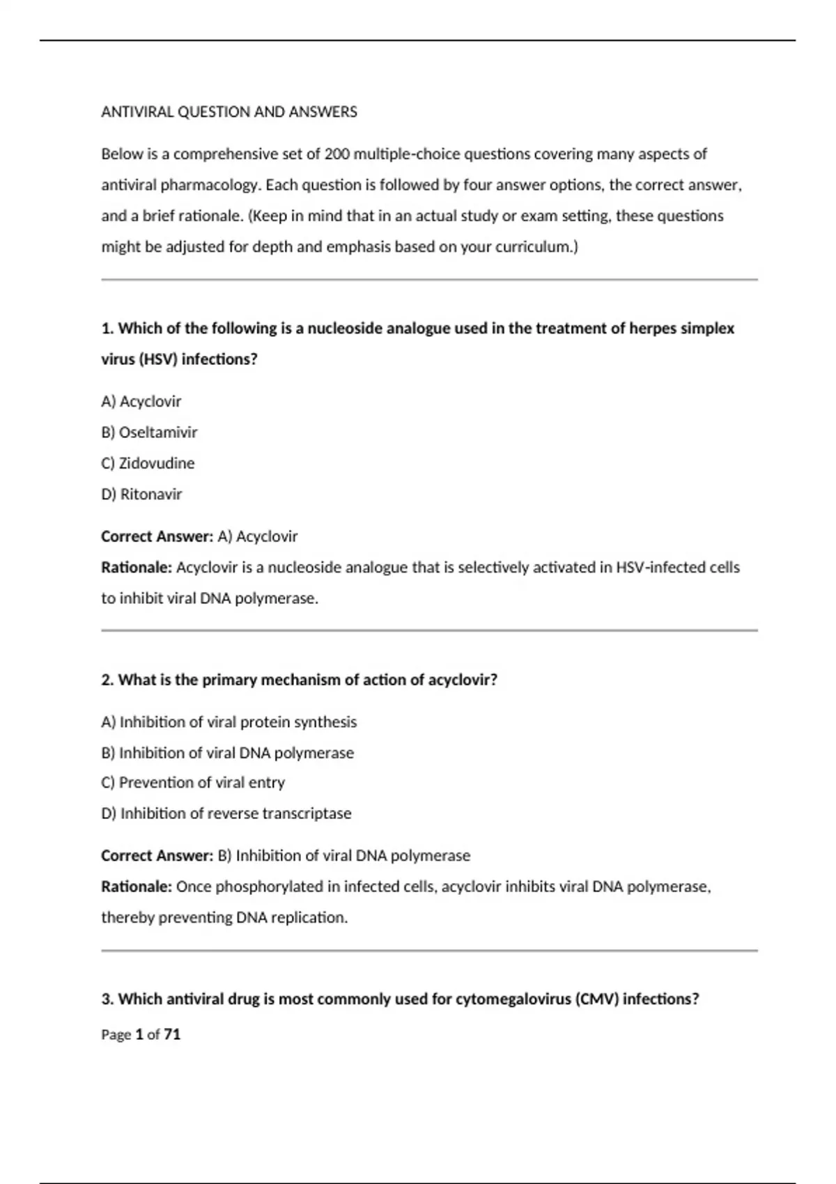 ANTIVIRALS QUESTIONS AND ANSWERS - NURSING - Stuvia US