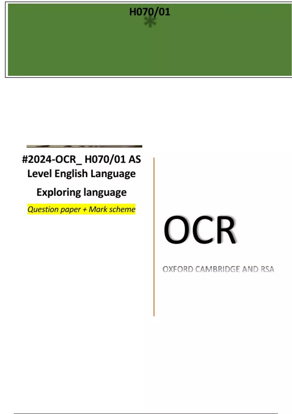 OCR 2024 AS Level English Language H070 Paper 1 & 2 including mark schemes - Stuvia US