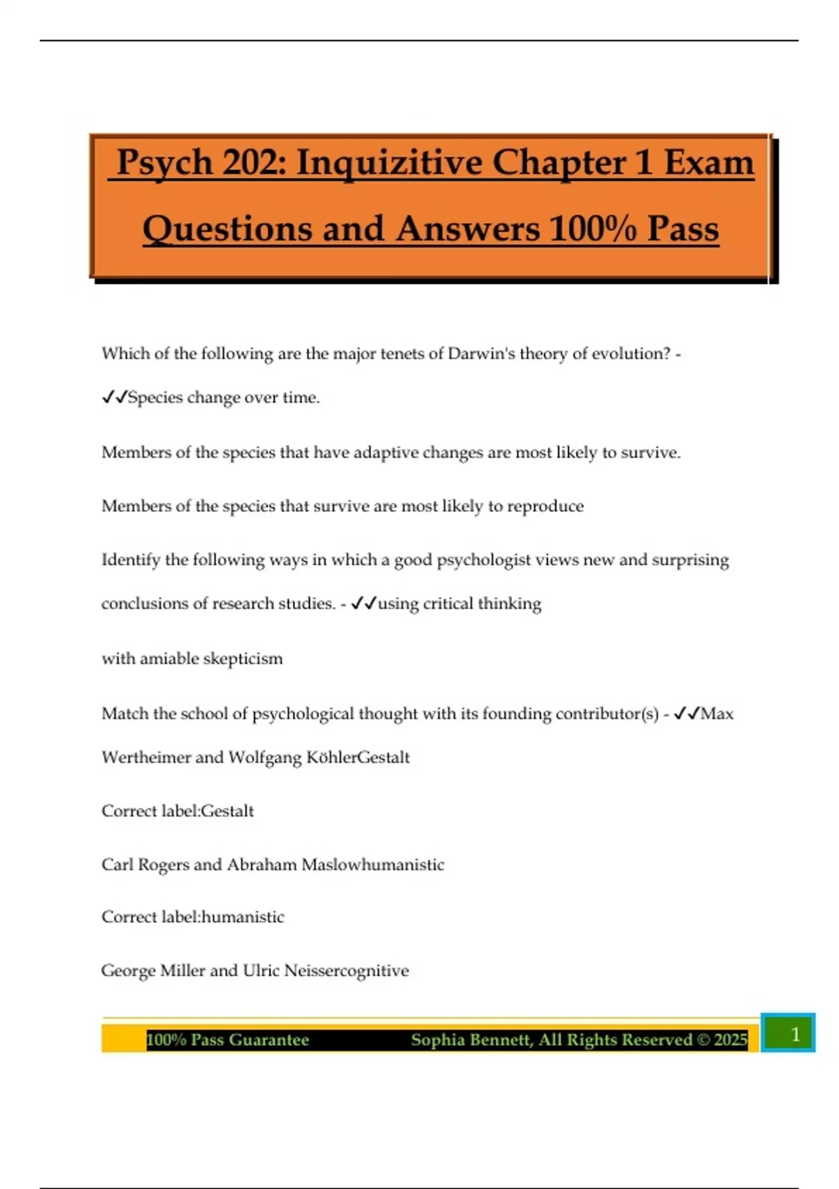 Psych 202: Inquizitive Chapter 1 Exam Questions and Answers 100% Pass ...