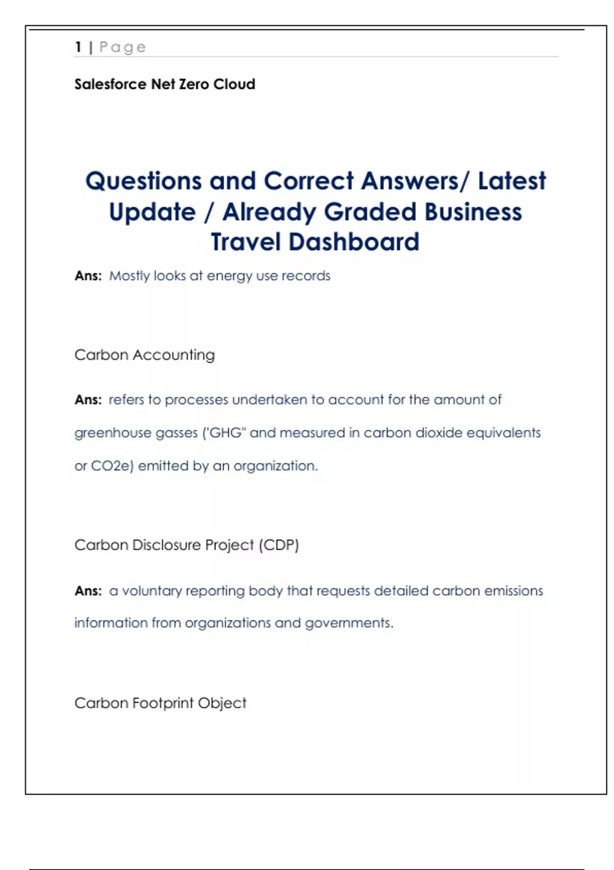 Salesforce Net Zero Cloud Questions and Correct Answers/ Latest Update ...