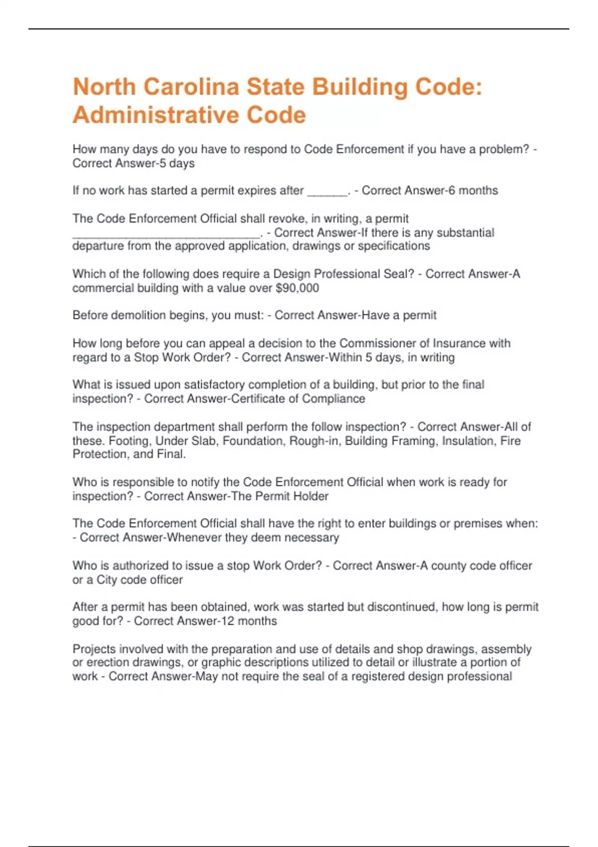 North Carolina State Building Code: Administrative Code Questions and ...