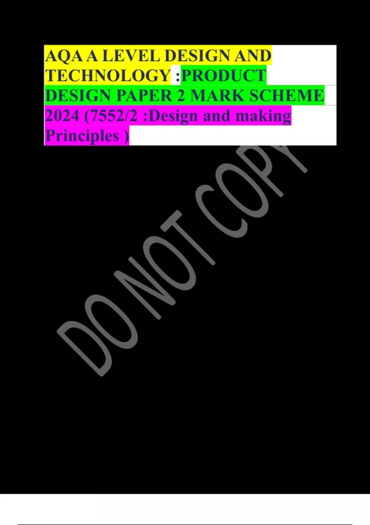 AQA A LEVEL DESIGN AND TECHNOLOGY :PRODUCT DESIGN PAPER 2 MARK SCHEME ...