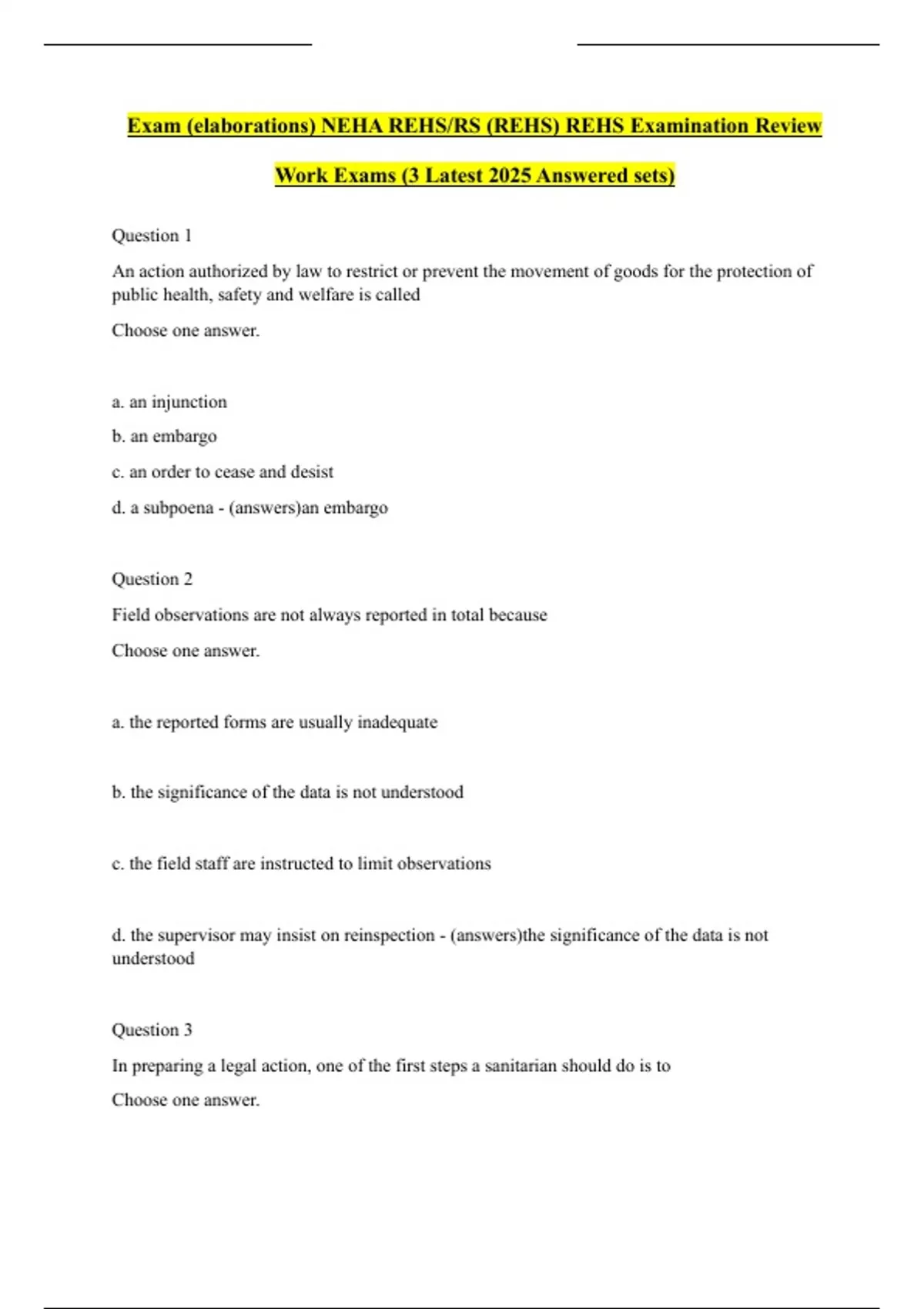 Exam (elaborations) NEHA REHS/RS (REHS) REHS Examination Review Work ...