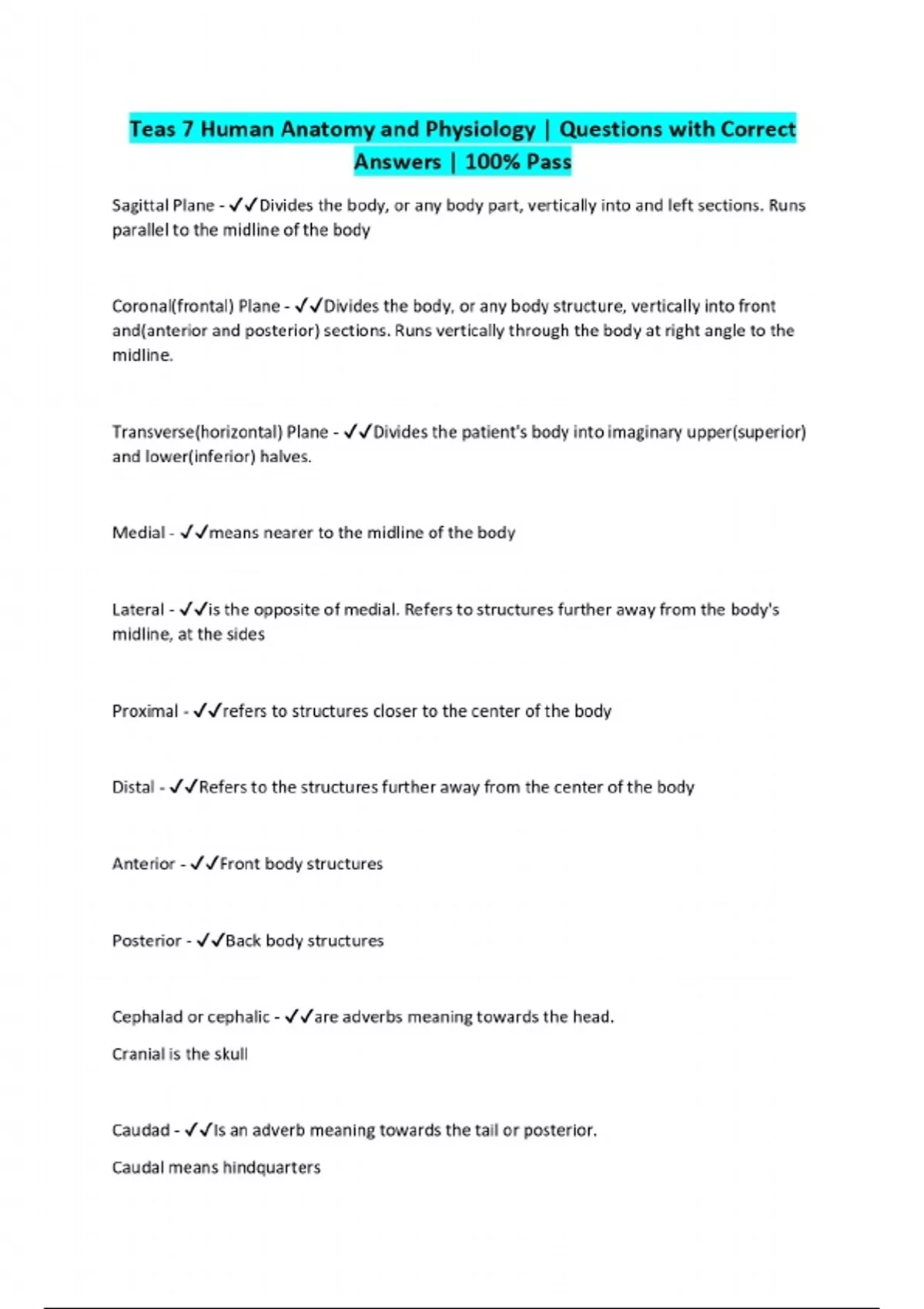 Teas 7 Human Anatomy and Physiology | Questions with Correct Answers ...