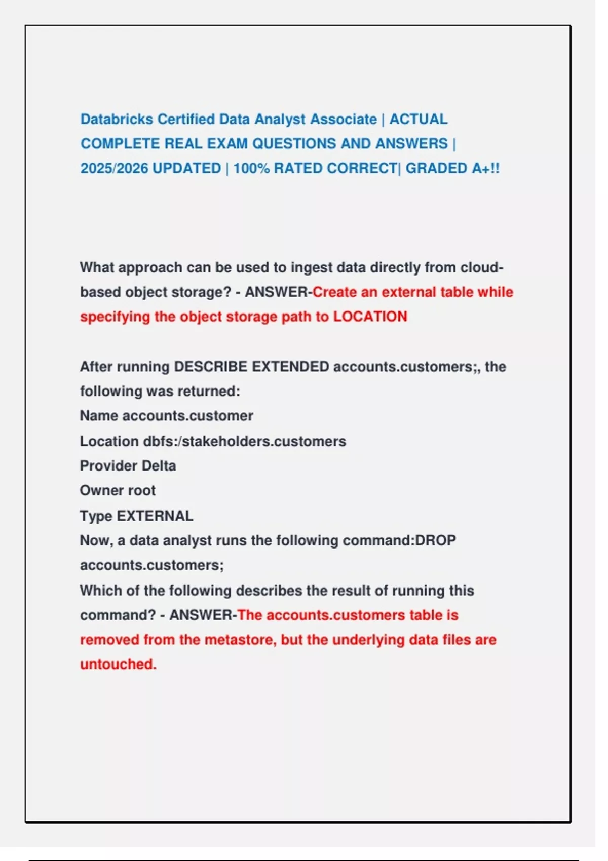 Databricks Certified Data Analyst Associate | ACTUAL COMPLETE REAL EXAM ...
