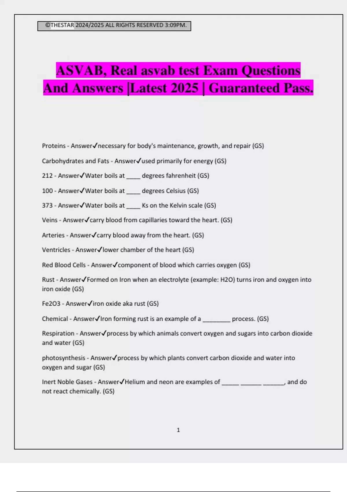 ASVAB, Real asvab test Exam Questions And Answers |Latest 2025 ...