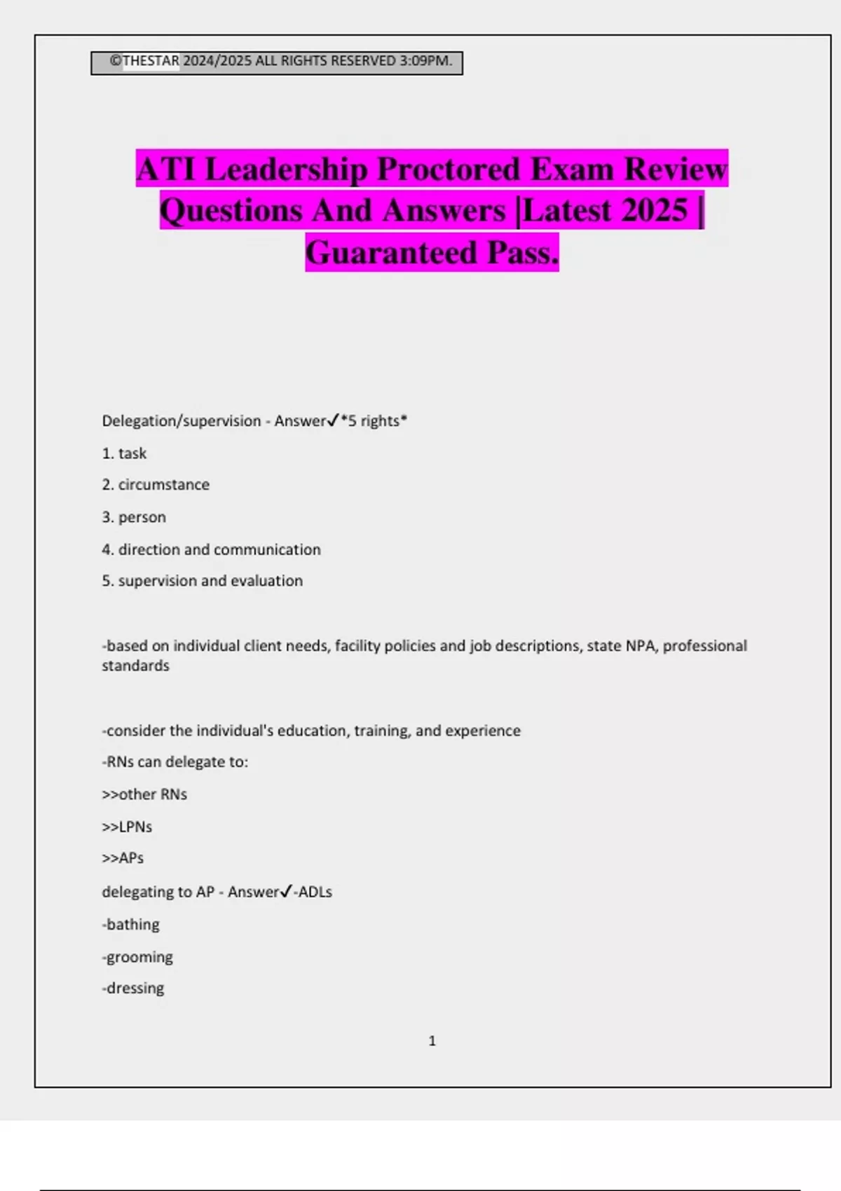 ATI Leadership Proctored Exam Review Questions And Answers |Latest 2025 ...