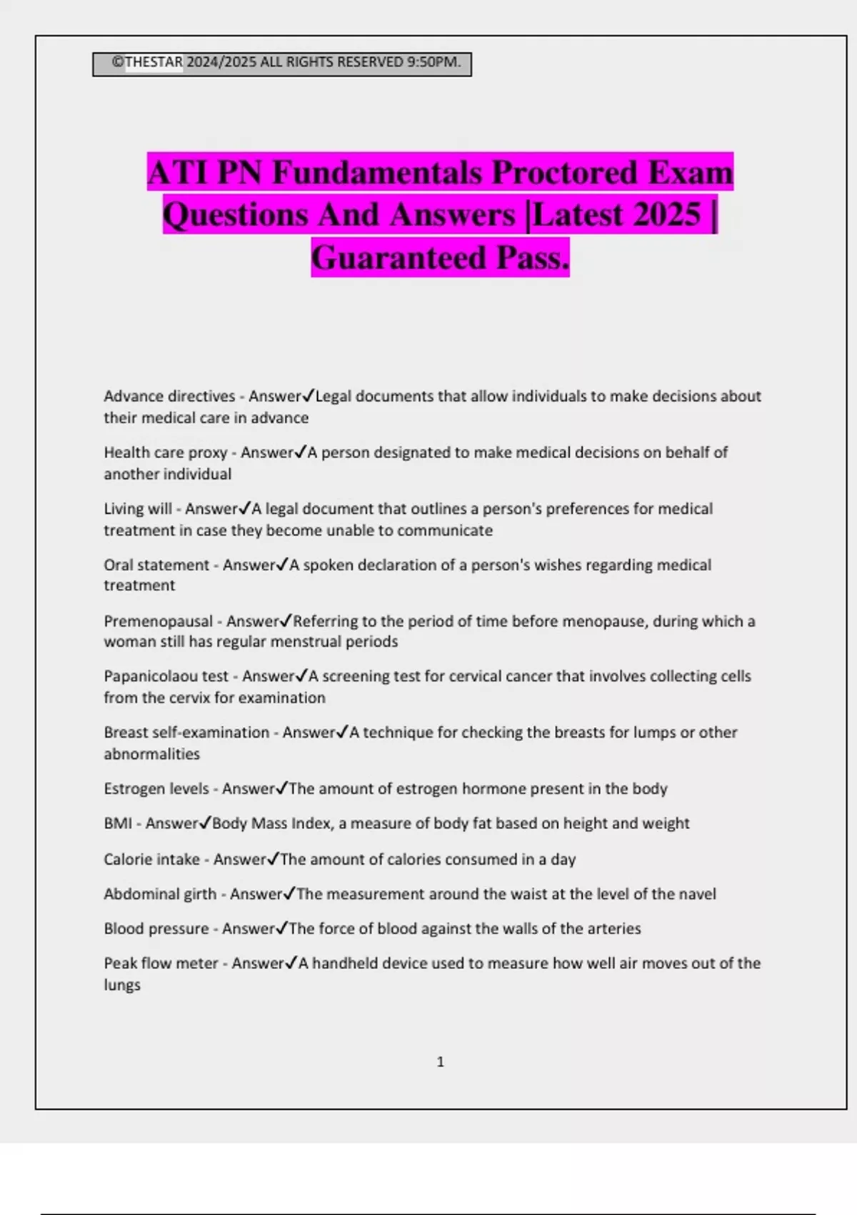 ATI PN Fundamentals Proctored Exam Questions And Answers |Latest 2025 ...