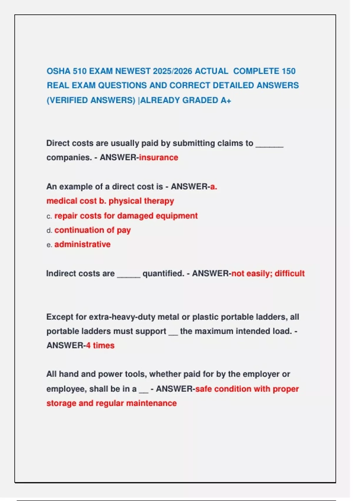 OSHA 510 EXAM NEWEST 2025/2026 ACTUAL COMPLETE 150 REAL EXAM QUESTIONS ...