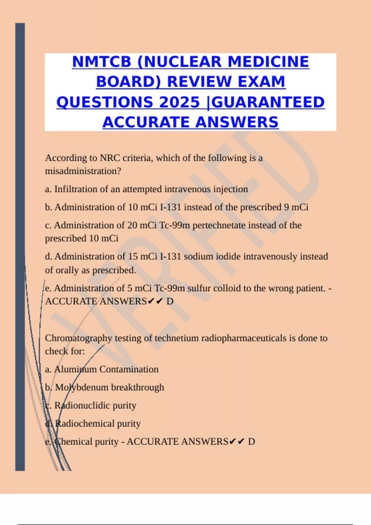 NMTCB (NUCLEAR MEDICINE BOARD) REVIEW EXAM QUESTIONS 2025 |GUARANTEED ...