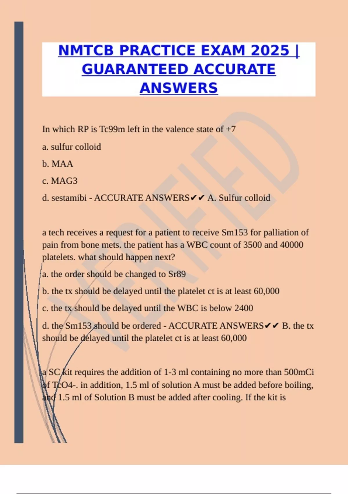 NMTCB PRACTICE EXAM 2025 |GUARANTEED ACCURATE ANSWERS - NMTCB - Stuvia US