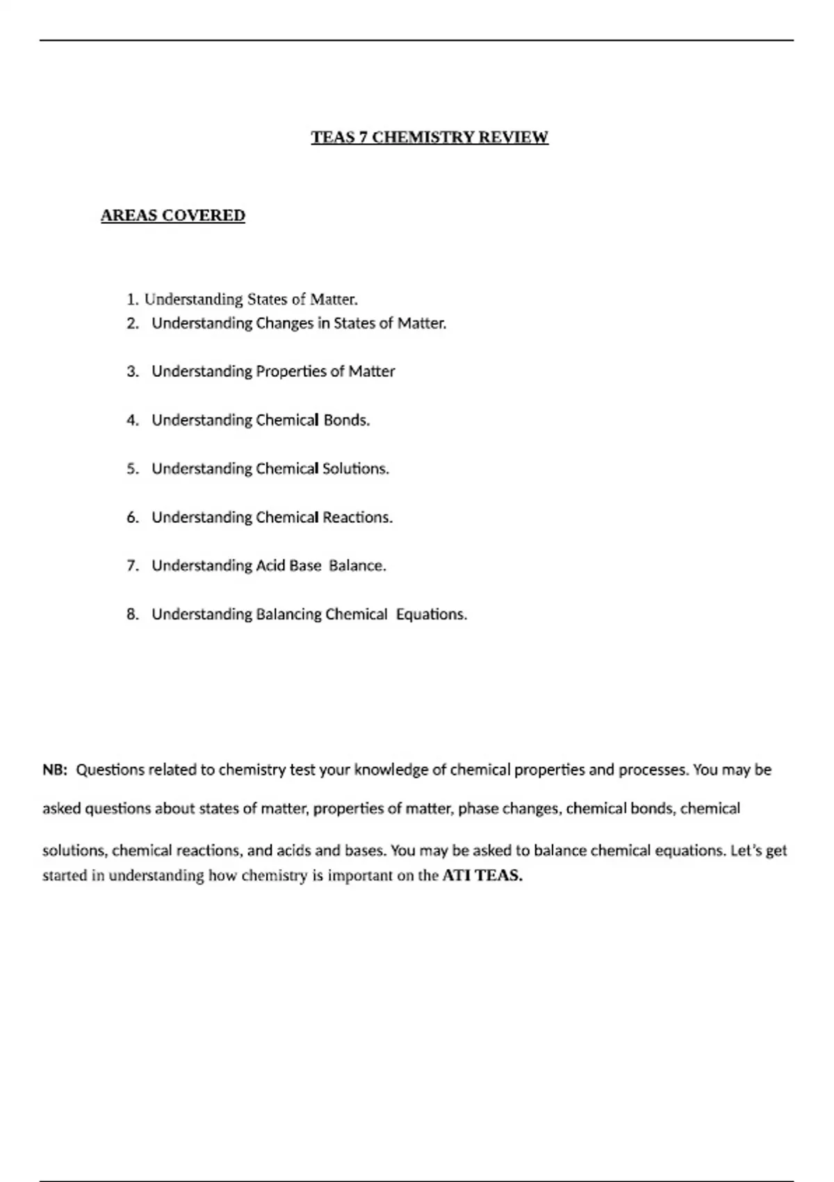TEAS 7 CHEMISTRY REVIEW QUESTIONS WITH CORRECT ANSWERS RATED A+ - Teas ...