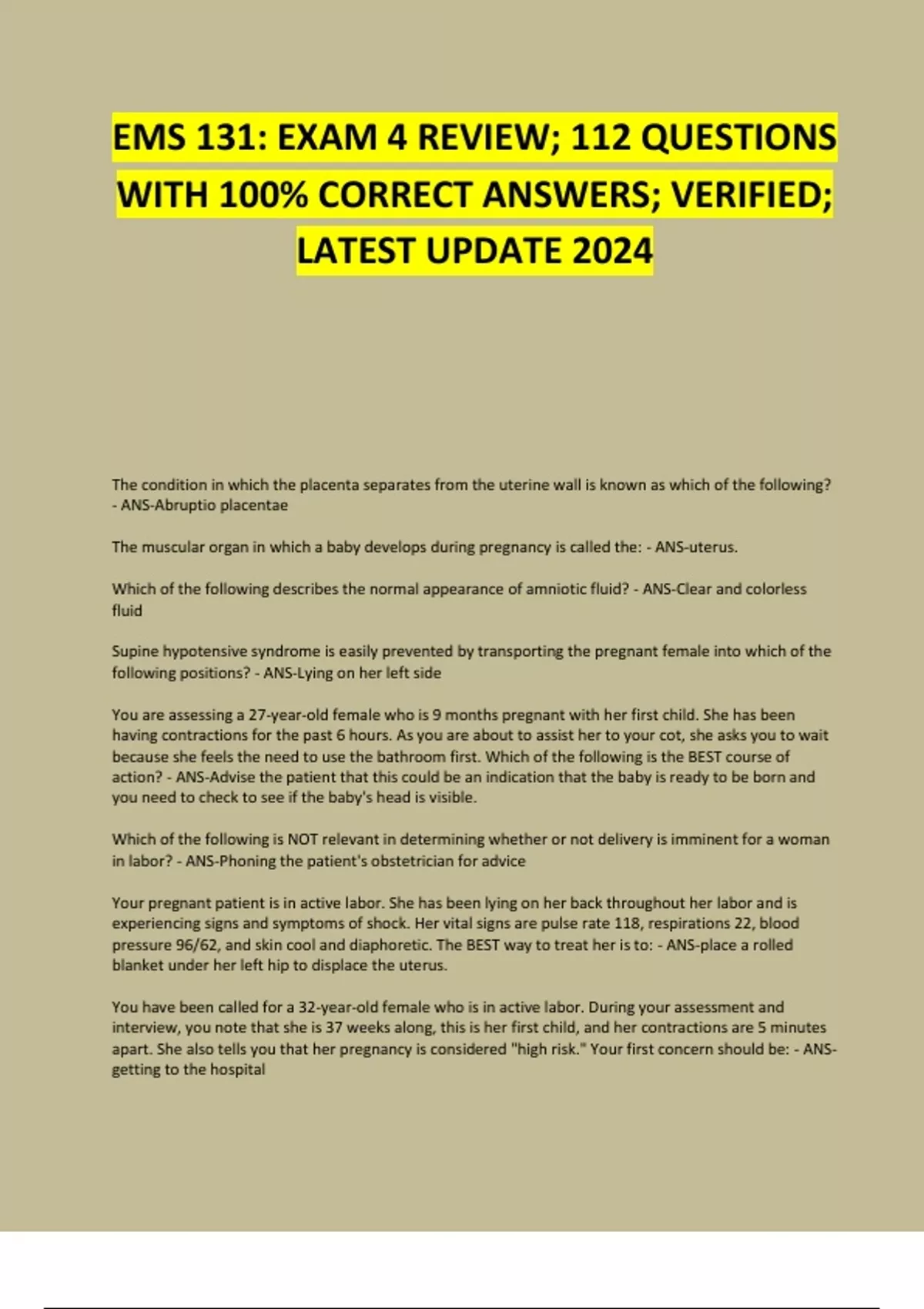 EMS 131; EXAM 4 REVIEW; 112 QUESTIONS WITH 100- CORRECT ANSWERS ...