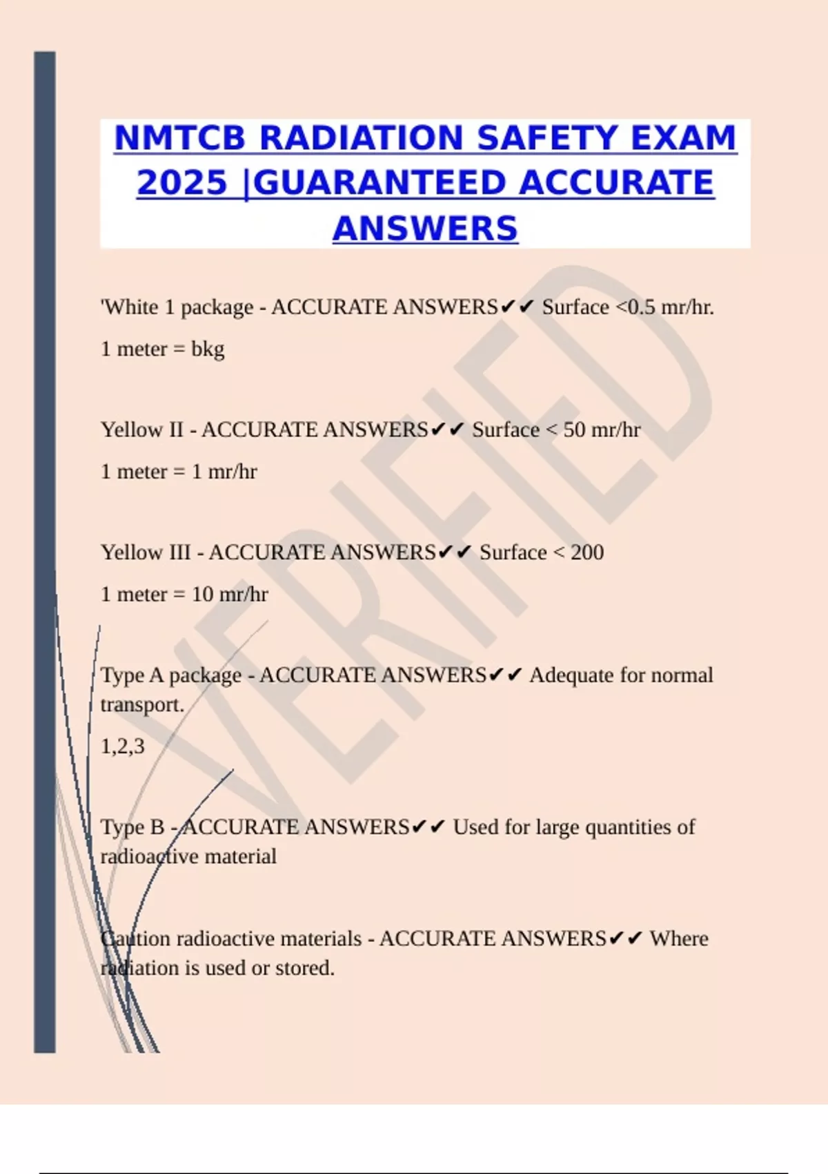 NMTCB RADIATION SAFETY EXAM 2025 |GUARANTEED ACCURATE ANSWERS - NMTCB ...
