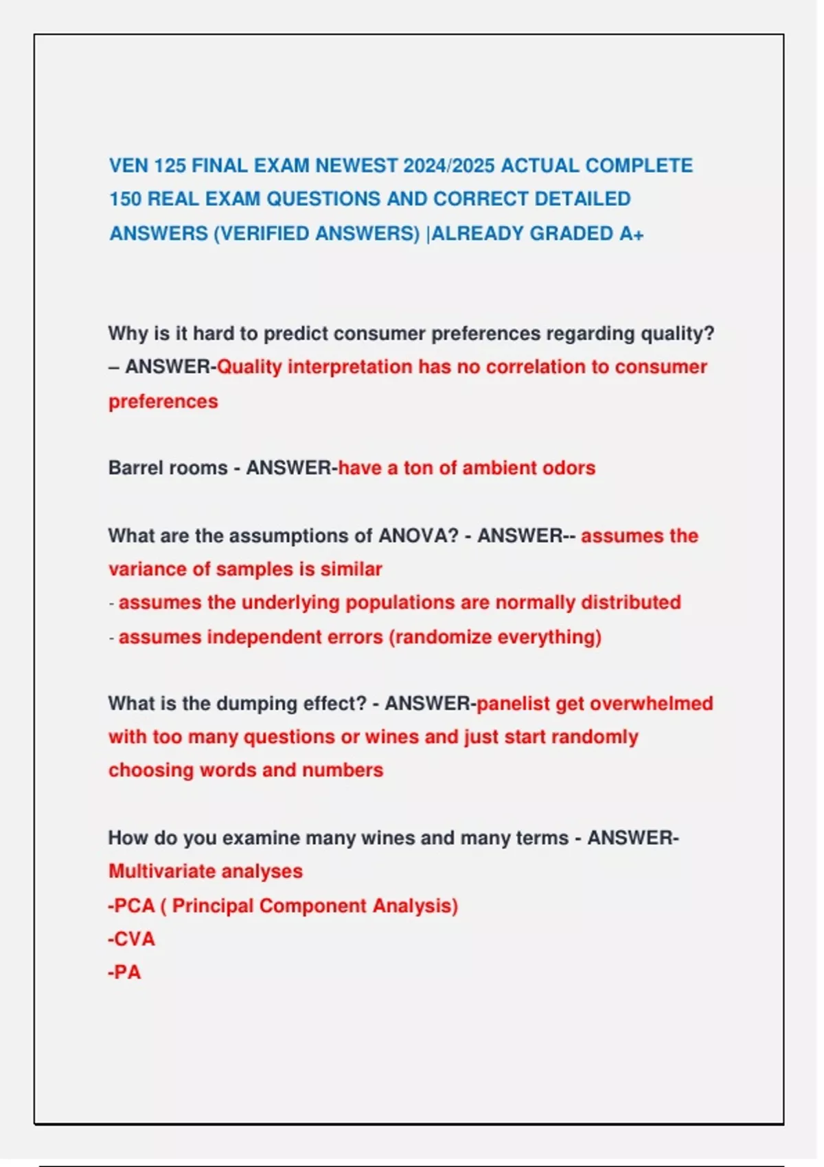 VEN 125 FINAL EXAM NEWEST 2024/2025 ACTUAL COMPLETE 150 REAL EXAM ...