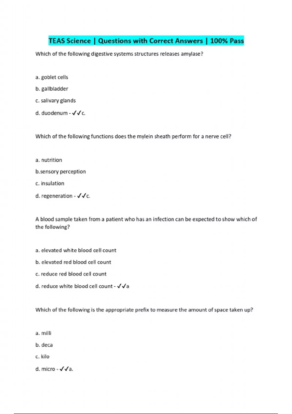 TEAS Science | Questions with Correct Answers | 100% Pass - Teas ...