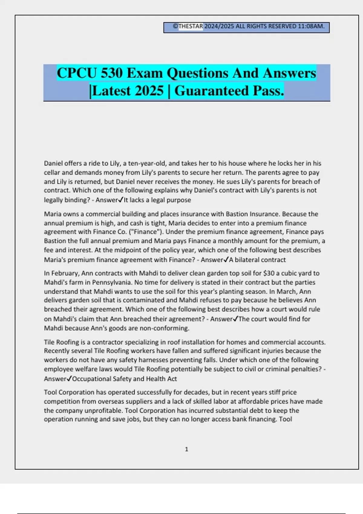 CPCU 530 Exam Questions And Answers |Latest 2025 | Guaranteed Pass ...