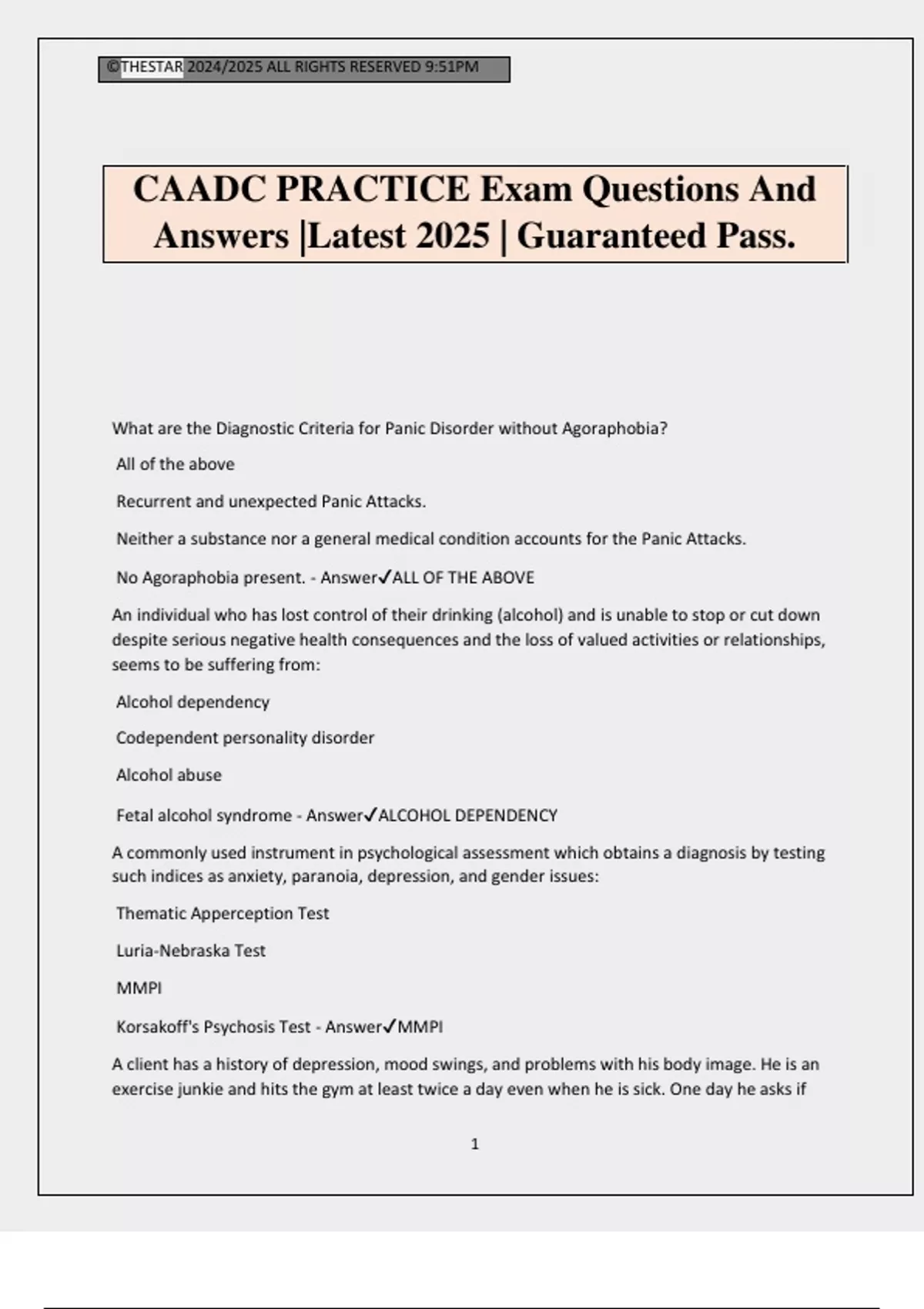 CAADC PRACTICE Exam Questions And Answers |Latest 2025 | Guaranteed ...