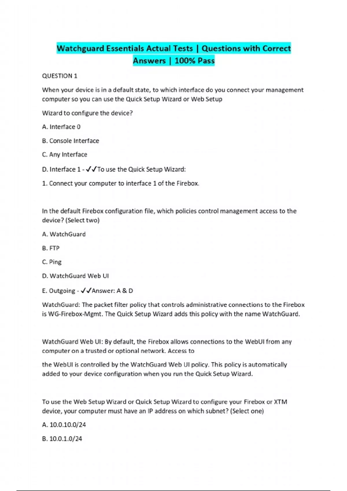 Watchguard Essentials Actual Tests | Questions with Correct Answers ...