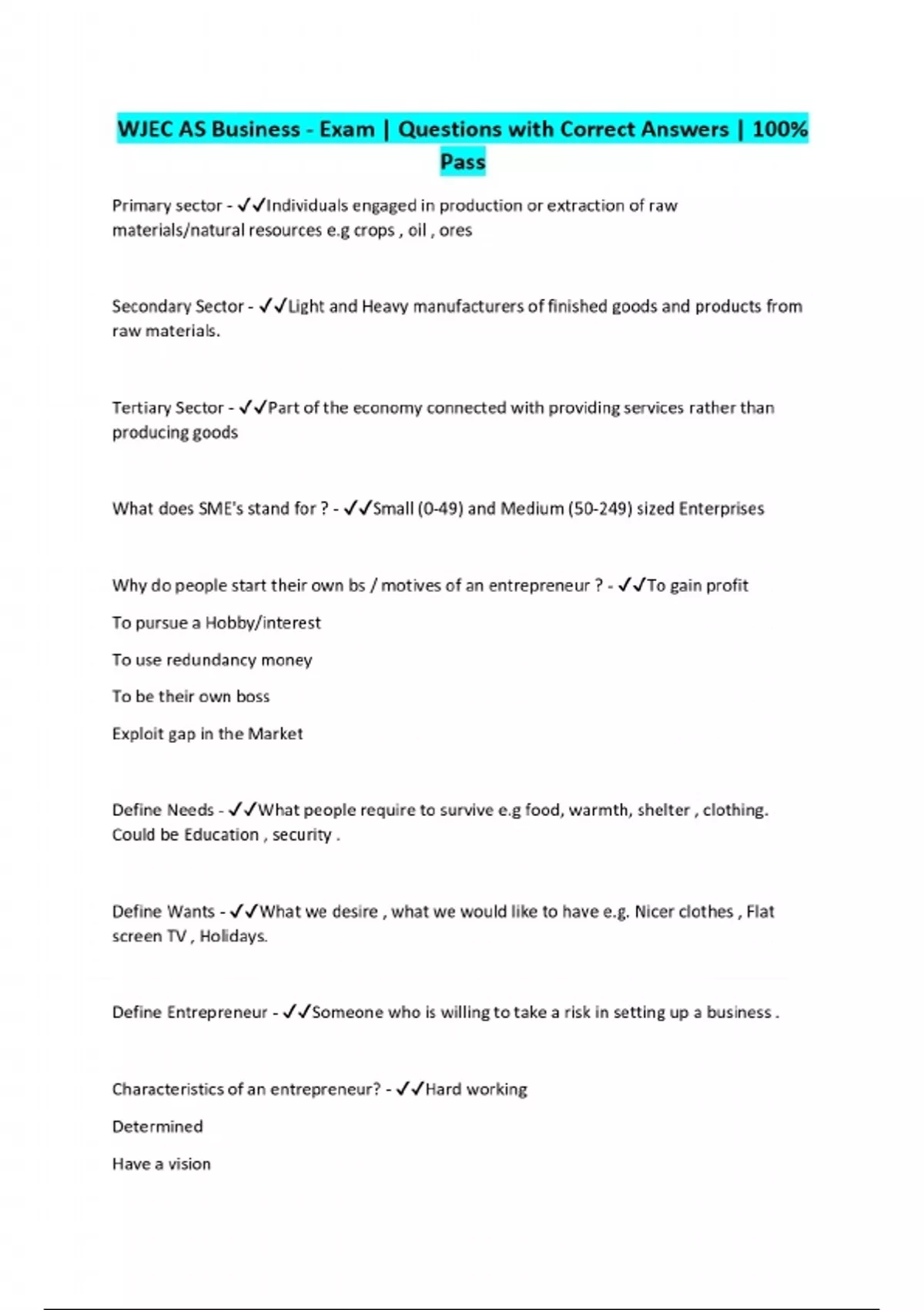 WJEC AS Business - Exam | Questions with Correct Answers | 100% Pass ...