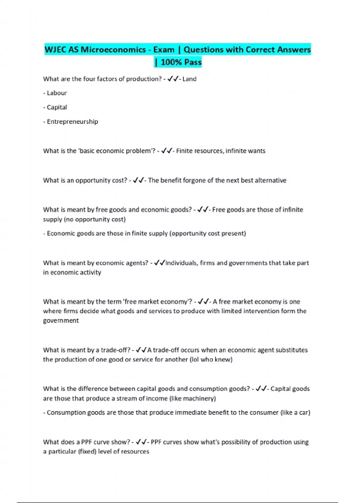 WJEC AS Microeconomics - Exam | Questions with Correct Answers | 100% Pass - WJEC - Stuvia US
