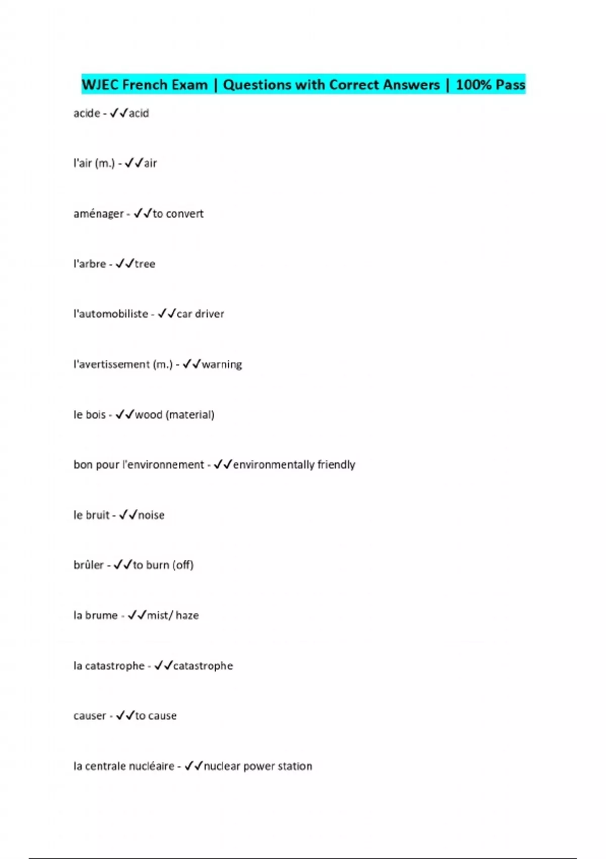 WJEC French Exam | Questions with Correct Answers | 100% Pass - WJEC ...