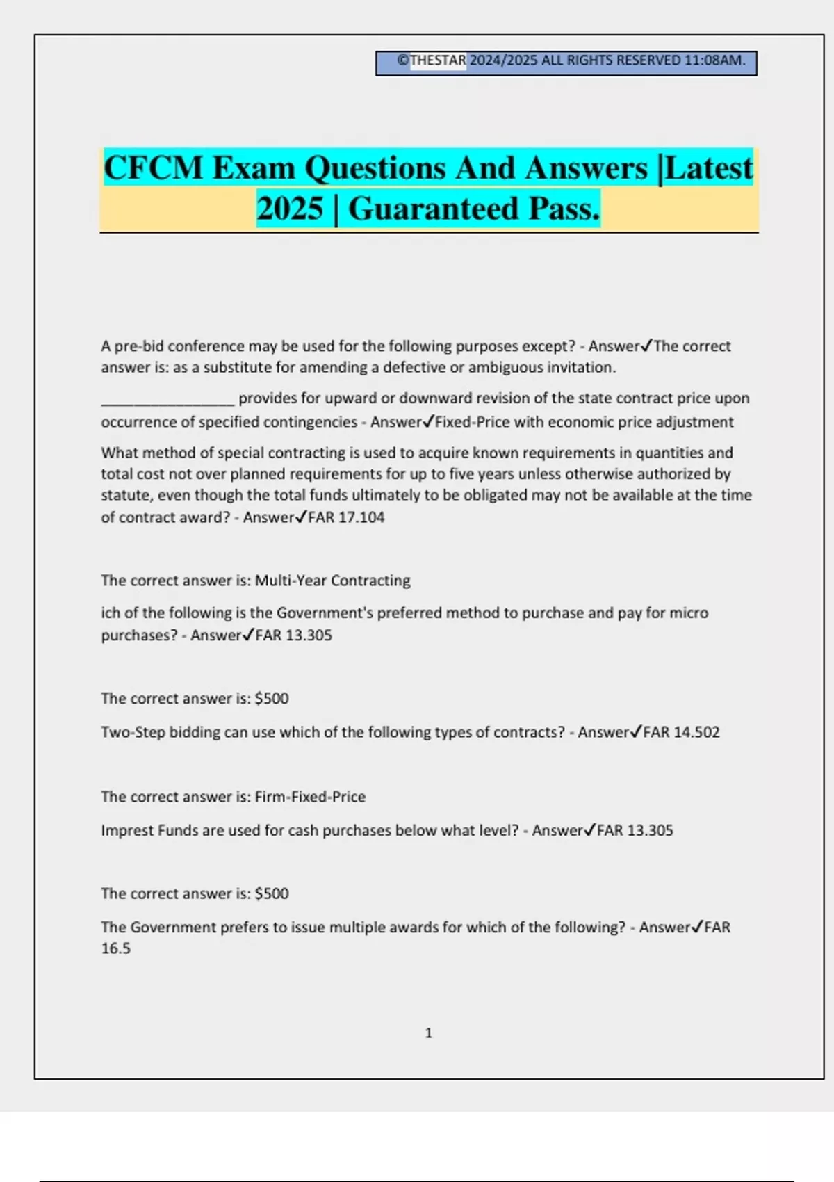 CFCM Exam Questions And Answers |Latest 2025 | Guaranteed Pass. - CFCM ...