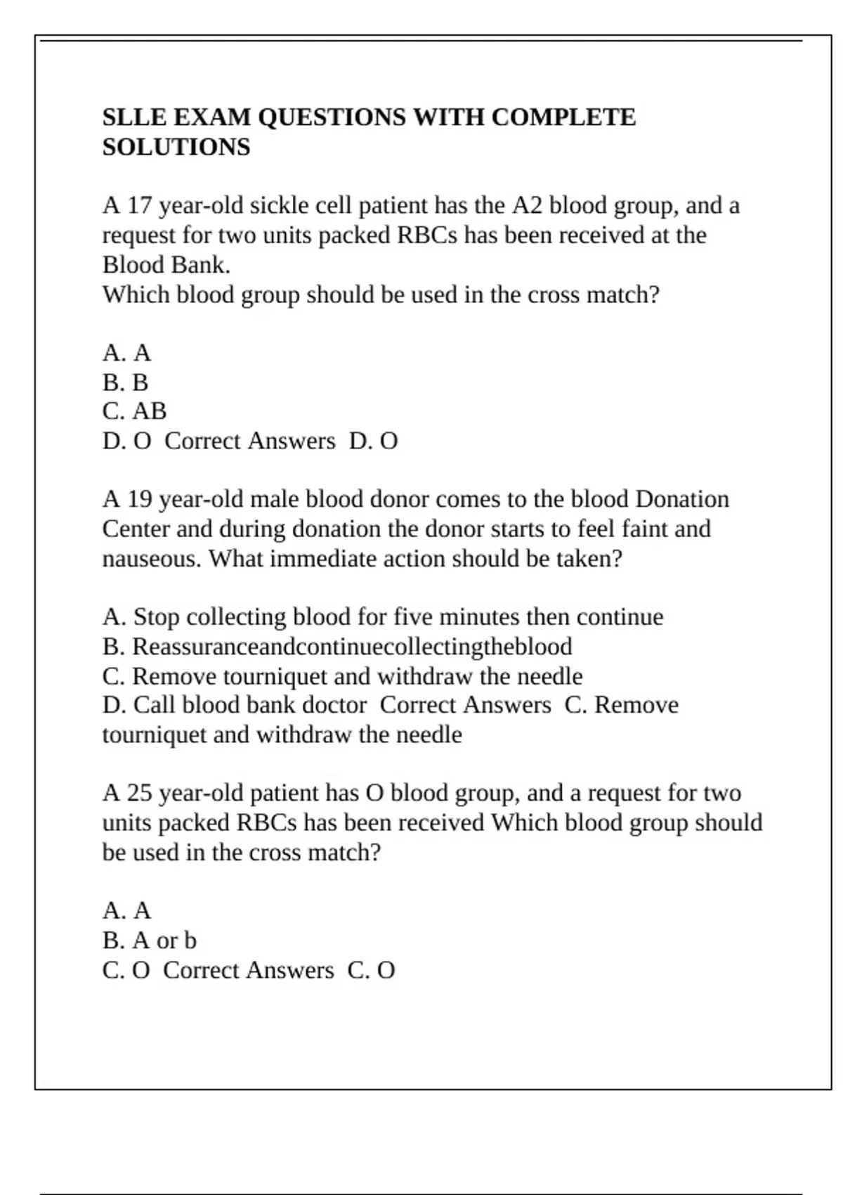 SLLE EXAM QUESTIONS WITH COMPLETE SOLUTIONS - SLLE - Stuvia US