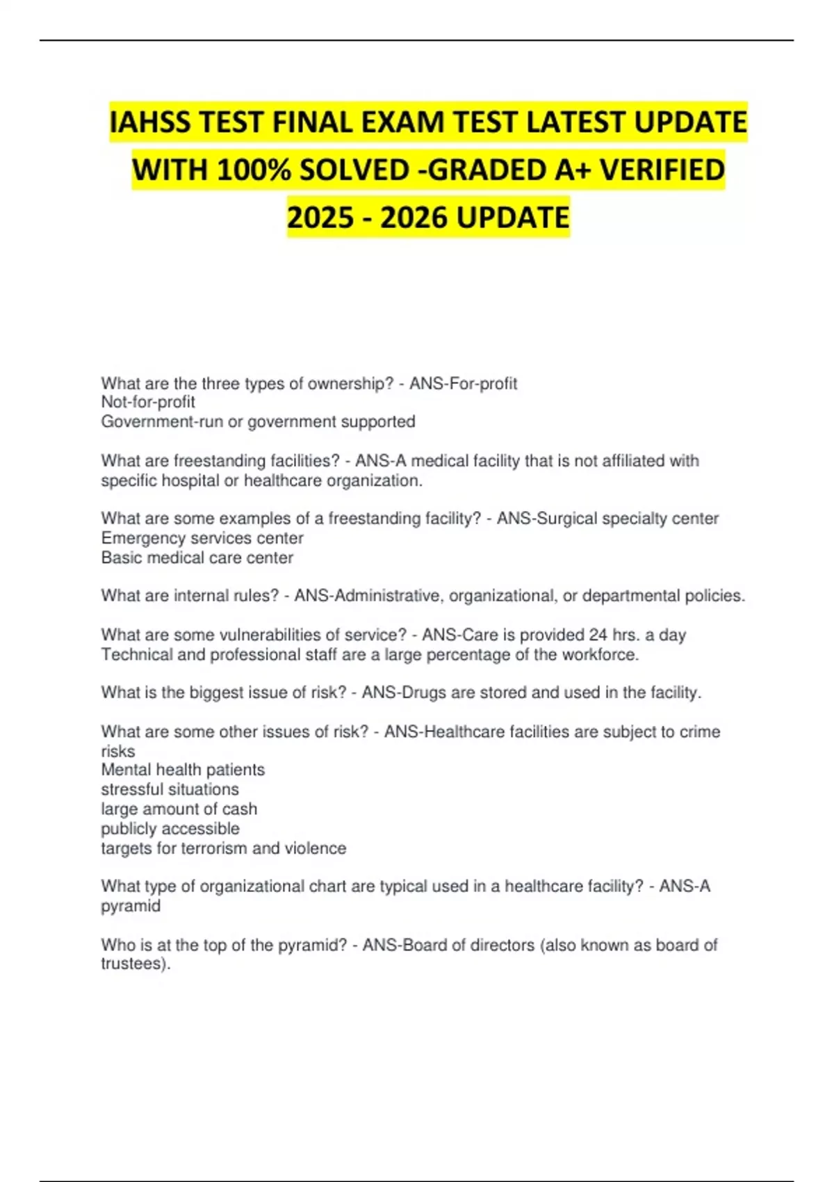 IAHSS TEST FINAL EXAM TEST LATEST UPDATE WITH 100% SOLVED -GRADED A+ ...