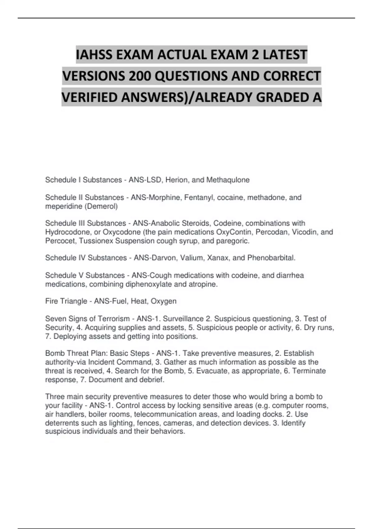 IAHSS T EXAM ACTUAL EXAM 2 LATEST VERSIONS 200 QUESTIONS AND CORRECT ...
