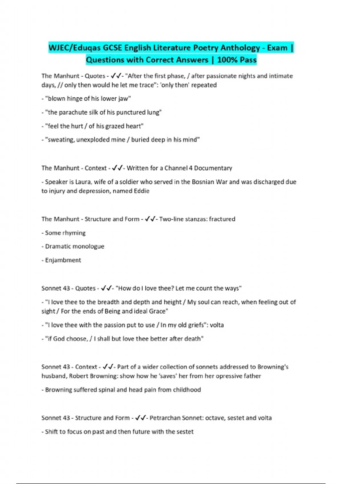 WJEC/Eduqas GCSE English Literature Poetry Anthology - Exam | Questions ...