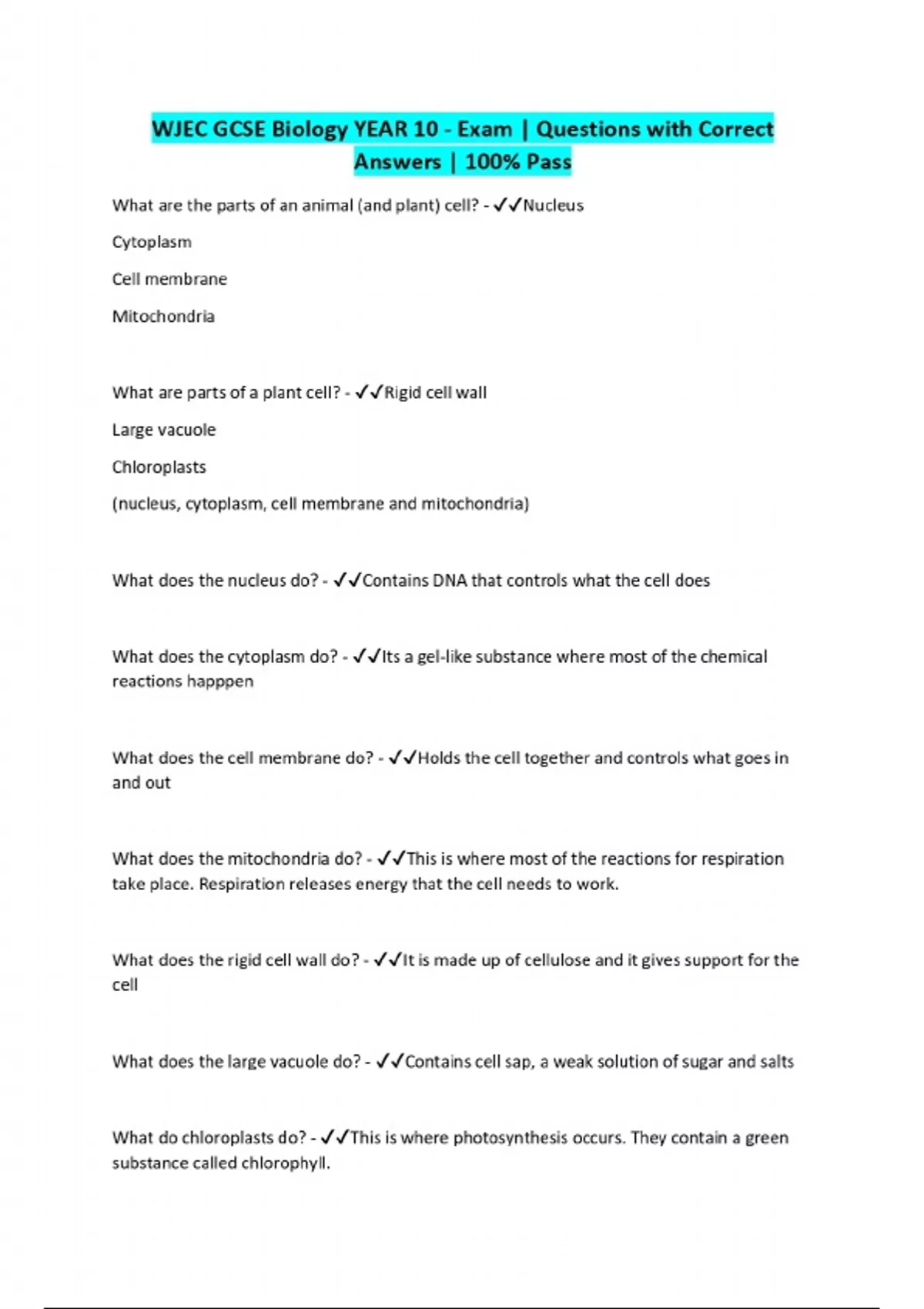 WJEC GCSE Biology YEAR 10 - Exam | Questions with Correct Answers | 100 ...
