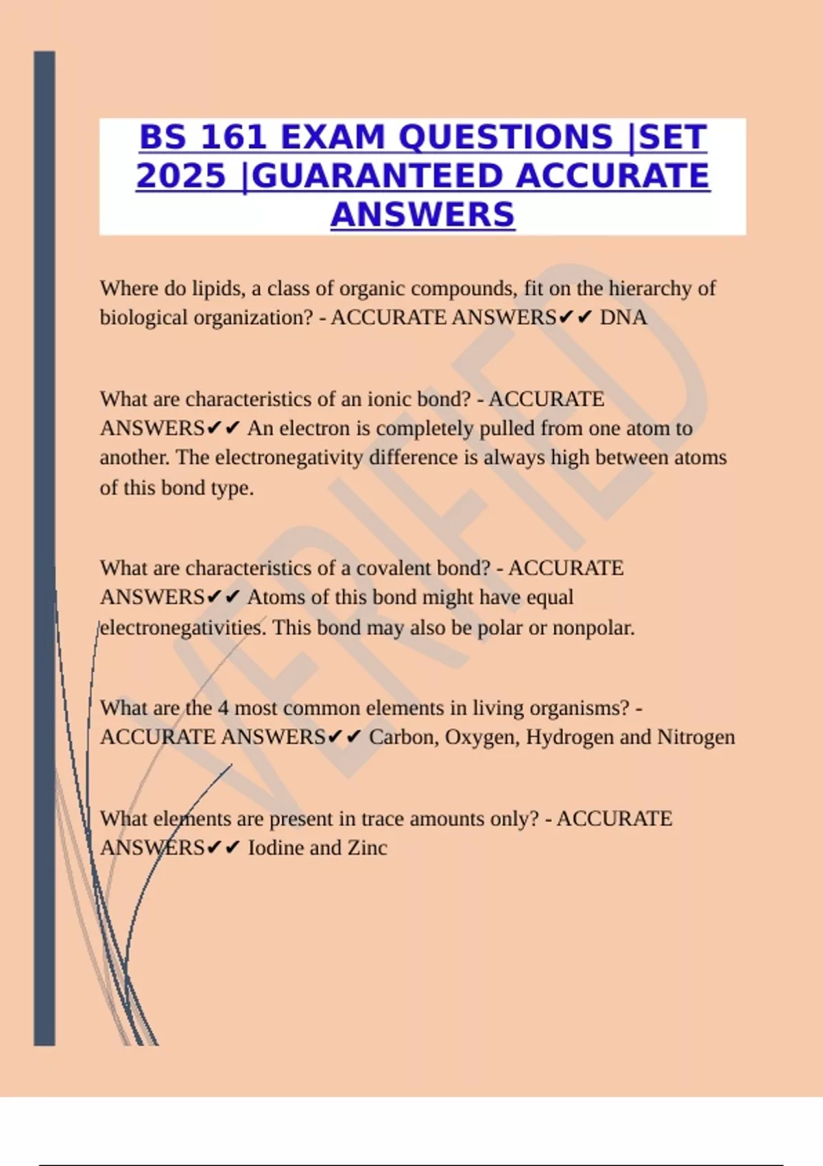 BS 161 EXAM QUESTIONS |SET 2025 |GUARANTEED ACCURATE ANSWERS - BS 161 - Stuvia US