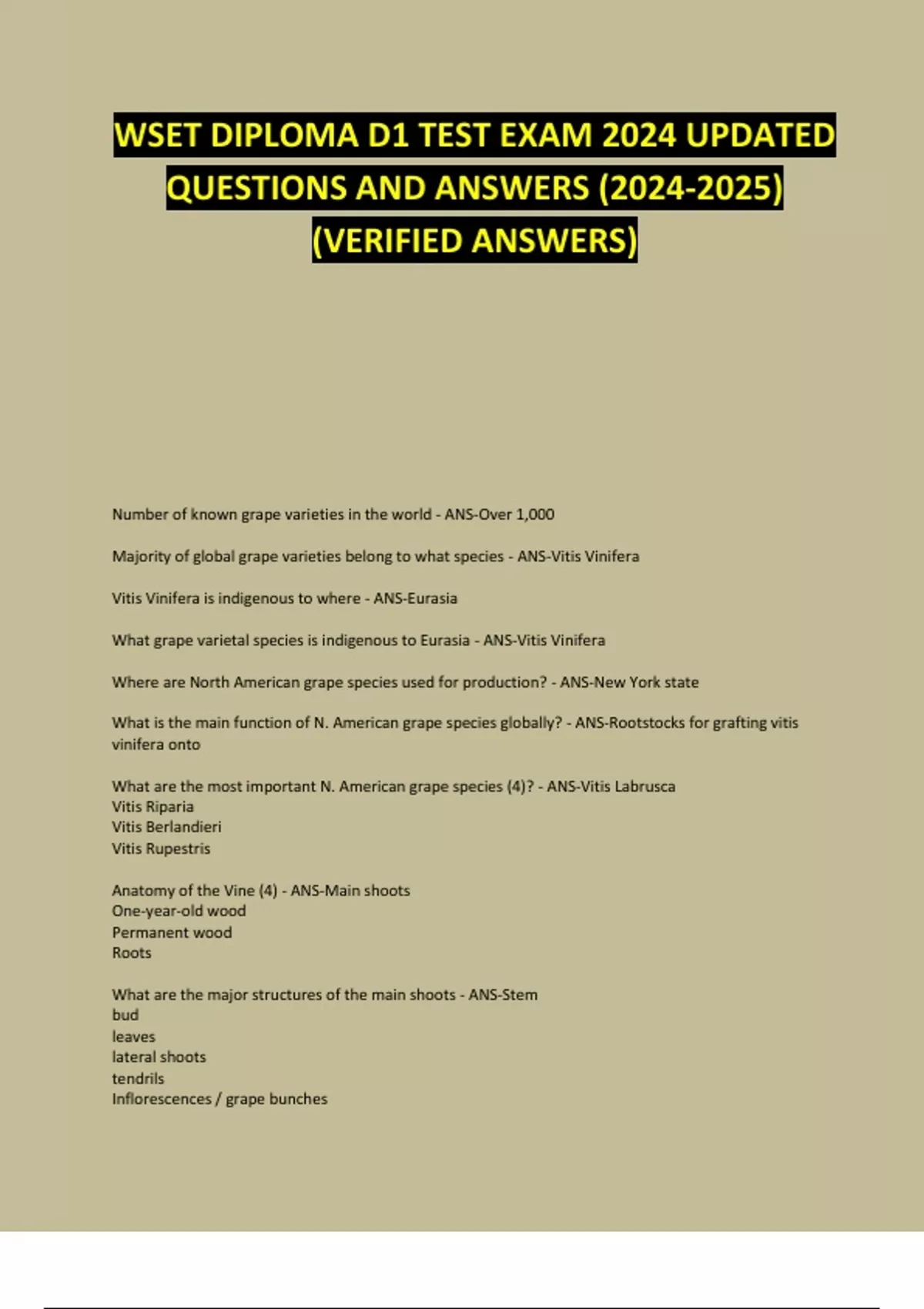 WSET DIPLOMA D1 TEST EXAM 2024 UPDATED QUESTIONS AND ANSWERS ...