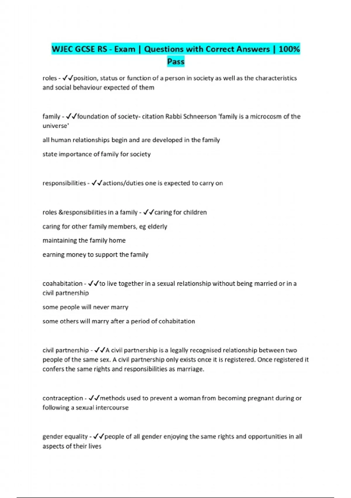 WJEC GCSE RS - Exam | Questions with Correct Answers | 100% Pass - WJEC ...