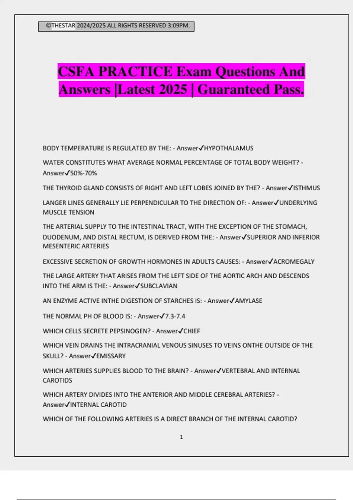 CSFA PRACTICE Exam Questions And Answers |Latest 2025 | Guaranteed Pass ...