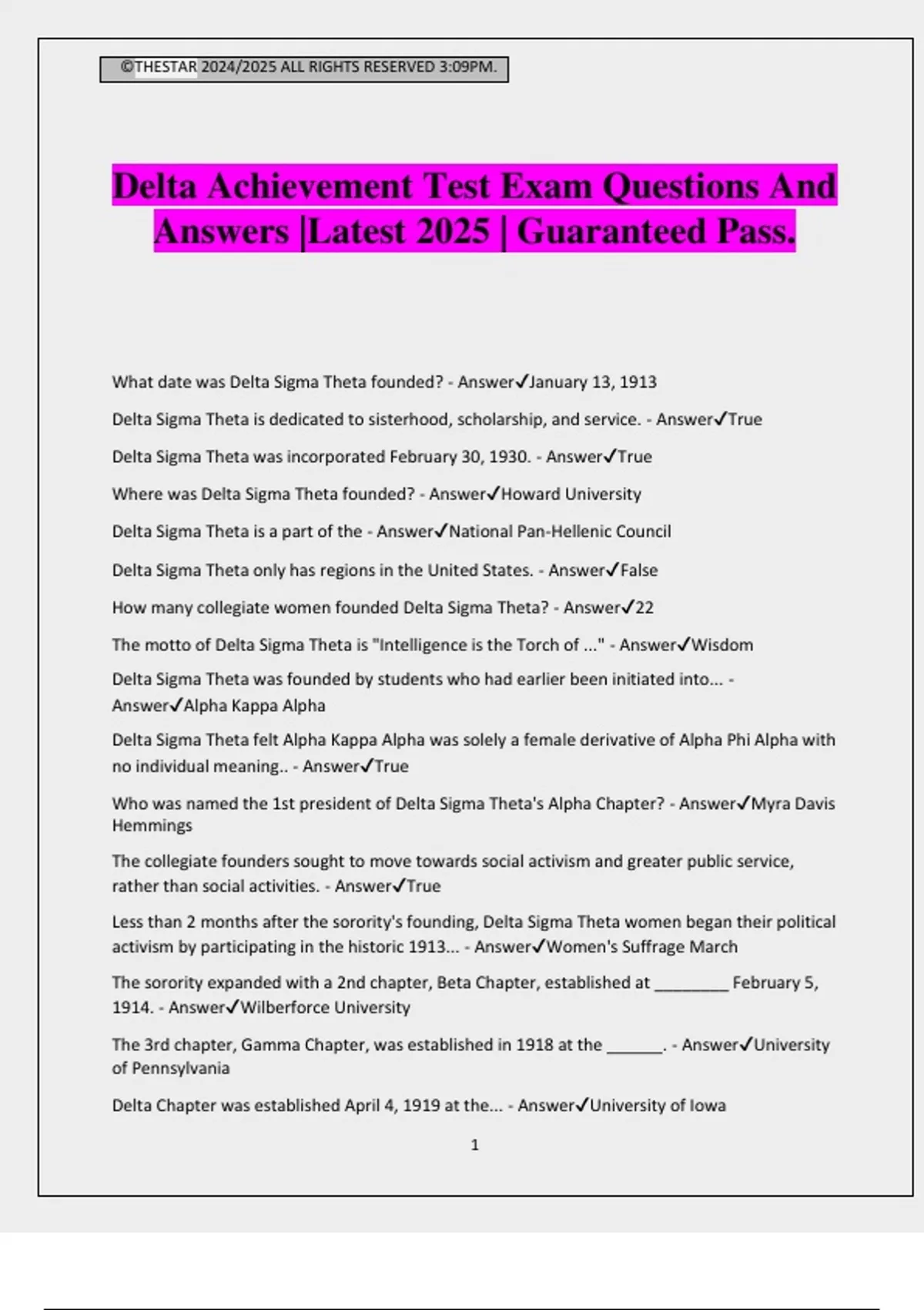 Delta Achievement Test Exam Questions And Answers |Latest 2025 ...