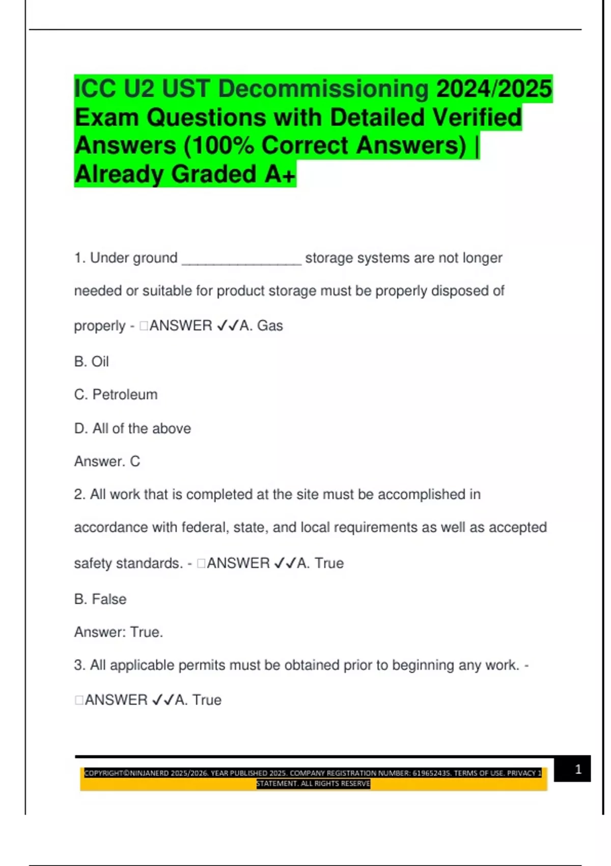 ICC U2 UST Decommissioning 2024/2025 Exam Questions with Detailed Verified Answers (100% Correct ...