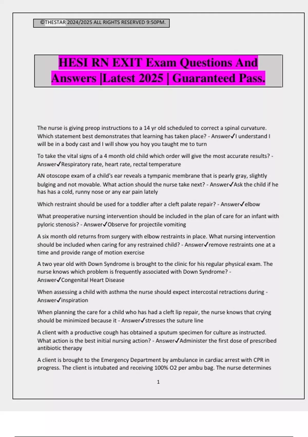 HESI RN EXIT Exam Questions And Answers |Latest 2025 | Guaranteed Pass ...