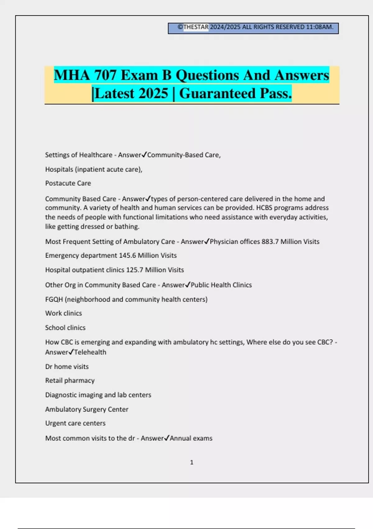 MHA 707 Exam B Questions And Answers |Latest 2025 | Guaranteed Pass ...