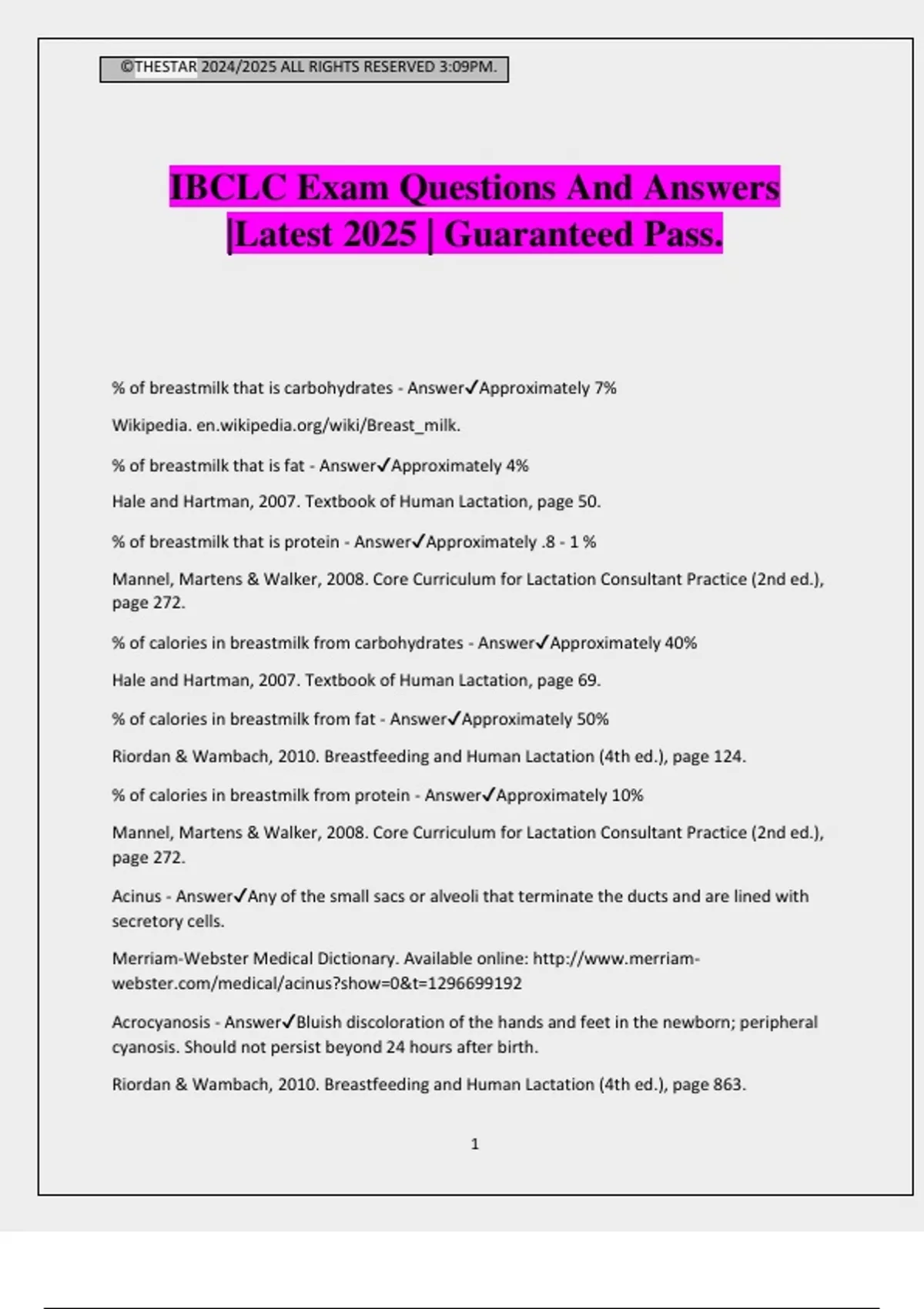 IBCLC Exam Questions And Answers |Latest 2025 | Guaranteed Pass ...